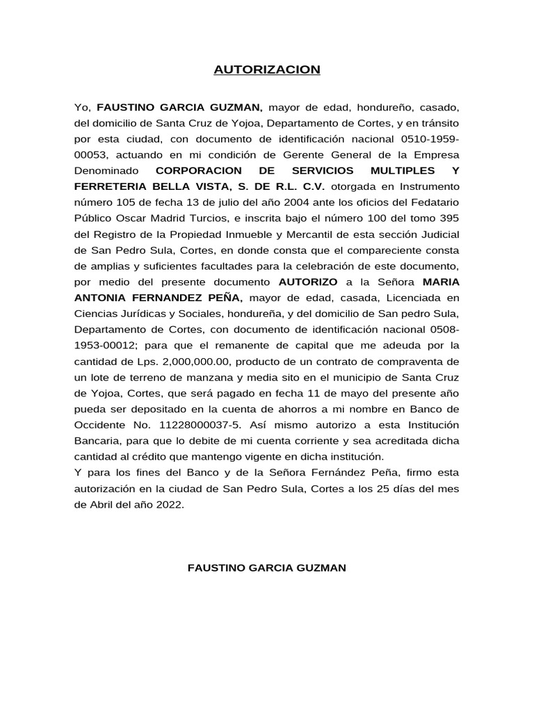 Autorizacion Faustina Maria Guzman | PDF