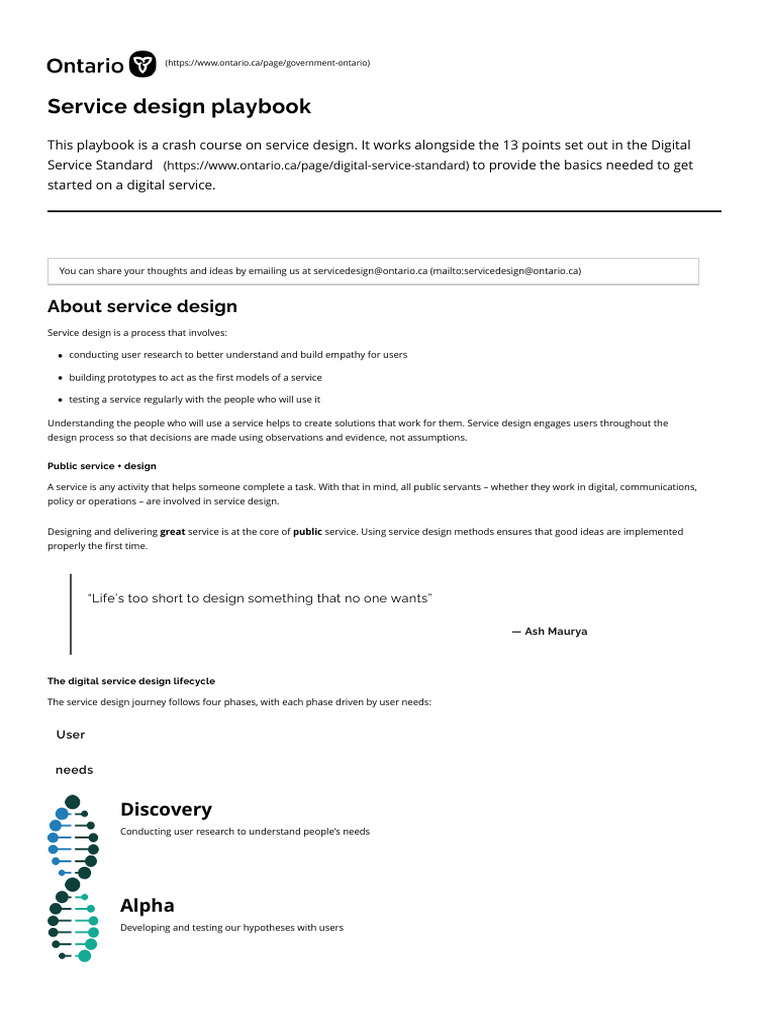 Service Design Playbook Ontario | PDF | Software Release Life Cycle ...