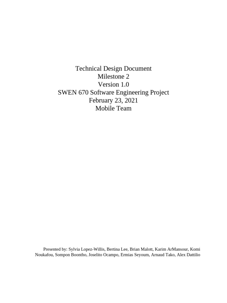 Technical Design Document Mobile Team Pdf Mobile App Application Software
