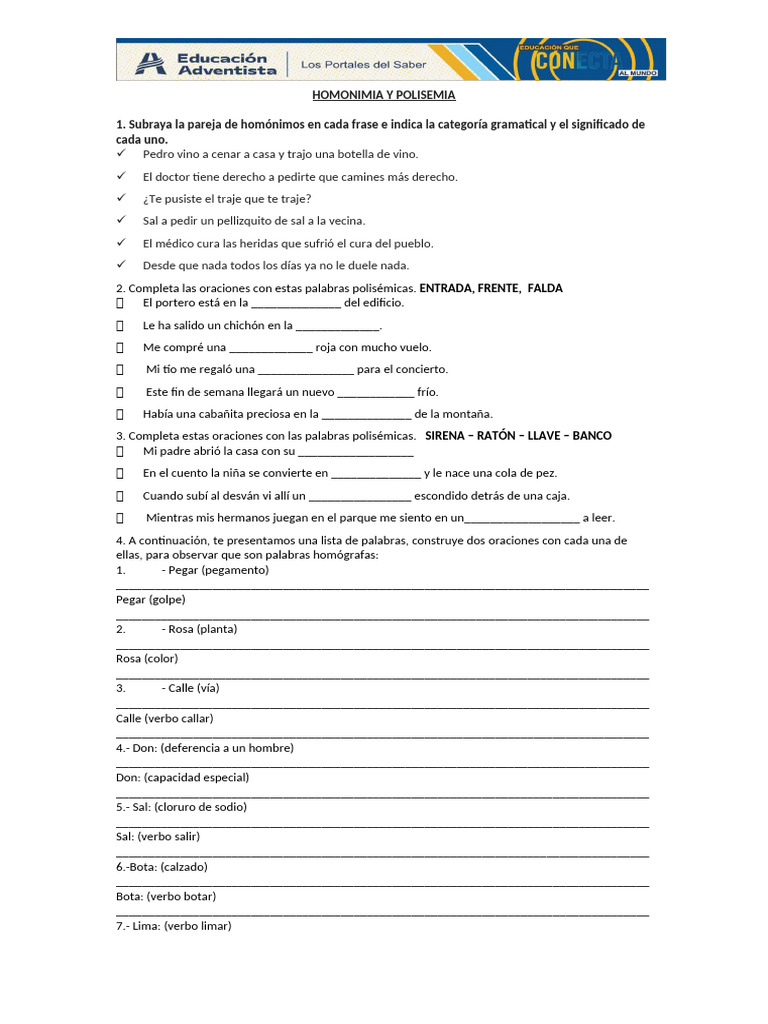 2do Ejer. Homonia y Polisemia | PDF