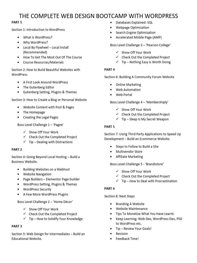 Syllabus - The Complete Web Design Bootcamp With Wordpress | PDF | Word ...