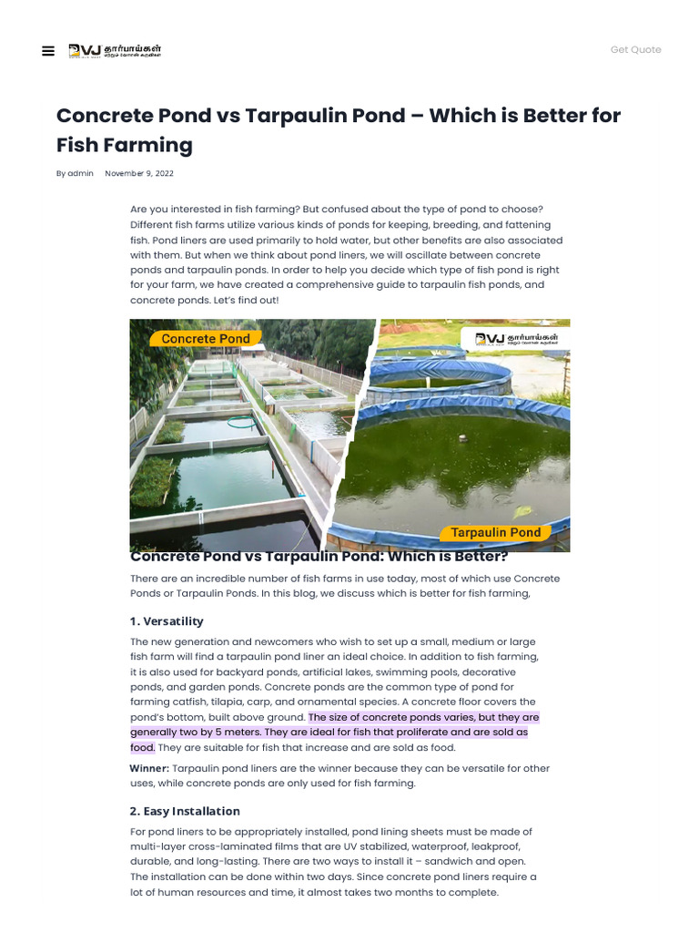 Concrete Pond Vs Tarpaulin Pond - Types of Ponds For Fish Farmin | PDF ...