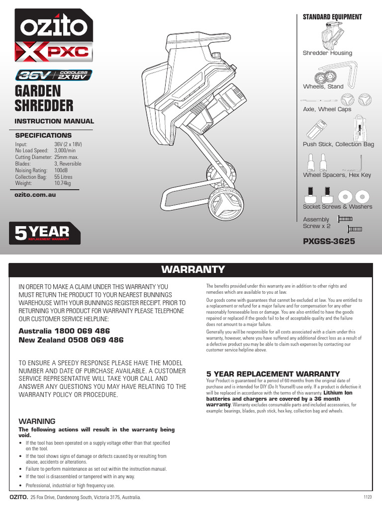 PXC 36V (2 X 18V) Cordless Garden Shredder | PDF | Screw | Battery Charger