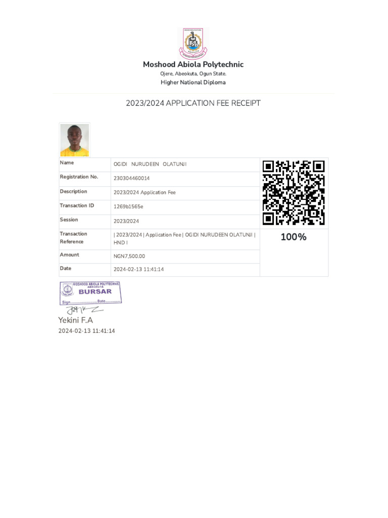 Acceptance Fee Receipt | PDF