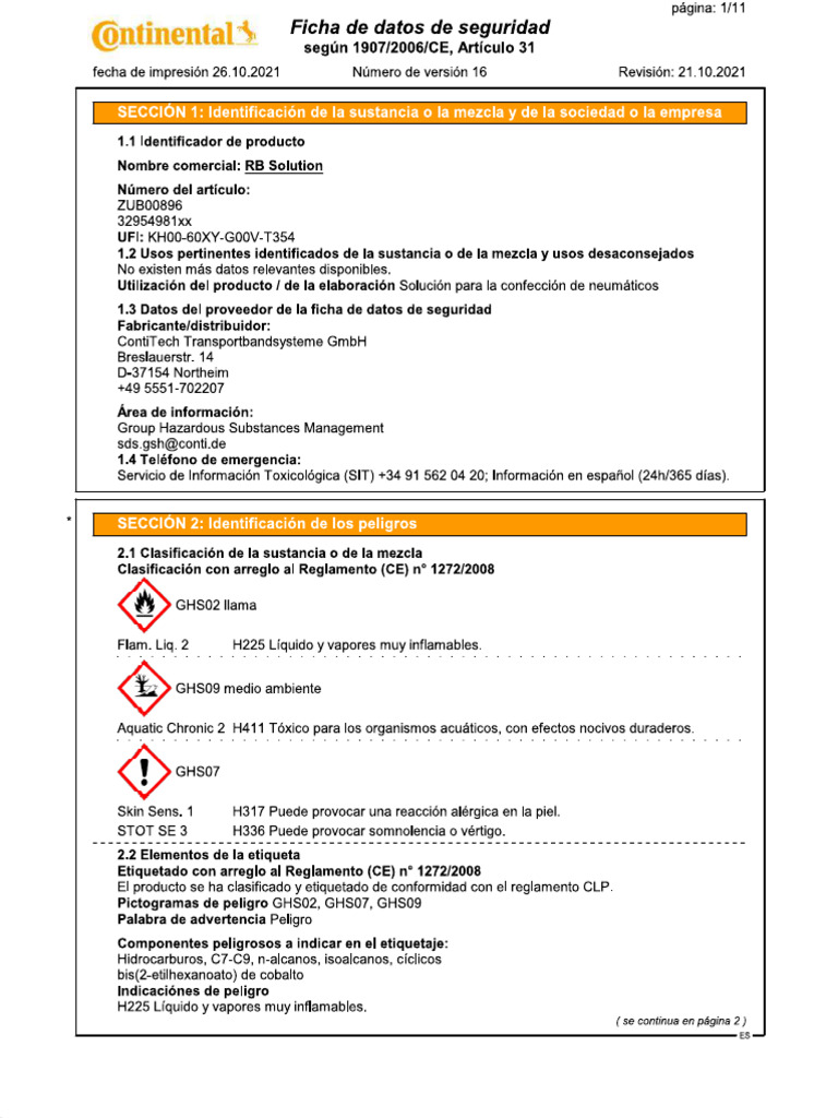 RB Solution MSDS Spanish | PDF