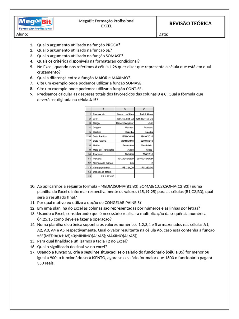 Atividade 7 - Revisão Teórica Excel | PDF