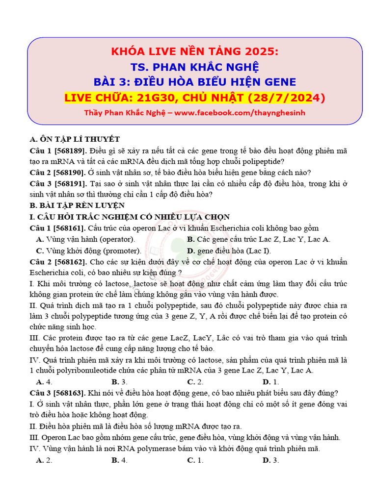 Khóa Live N NT NG 2025:: Ts. Phan KH C NGH BÀI 3: Uhòabi UHI N Gene | PDF