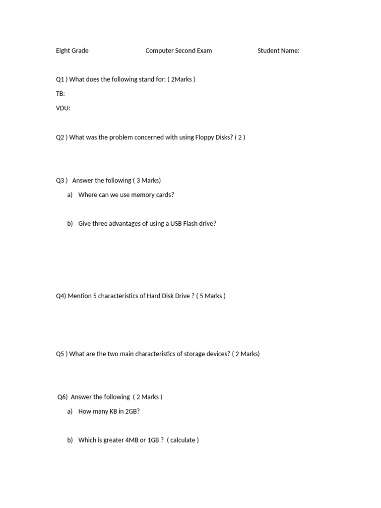 Grade 8 Computer Exam Questions | PDF