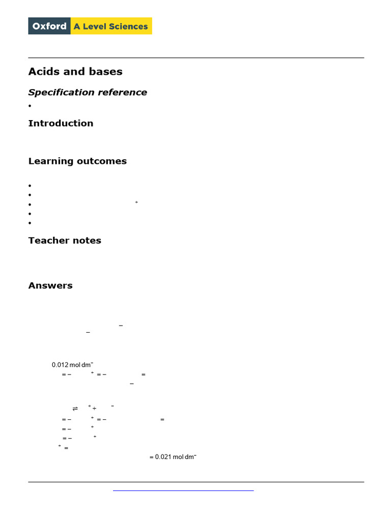 Acids and Bases Worksheet Answers | PDF | Acid | Ph