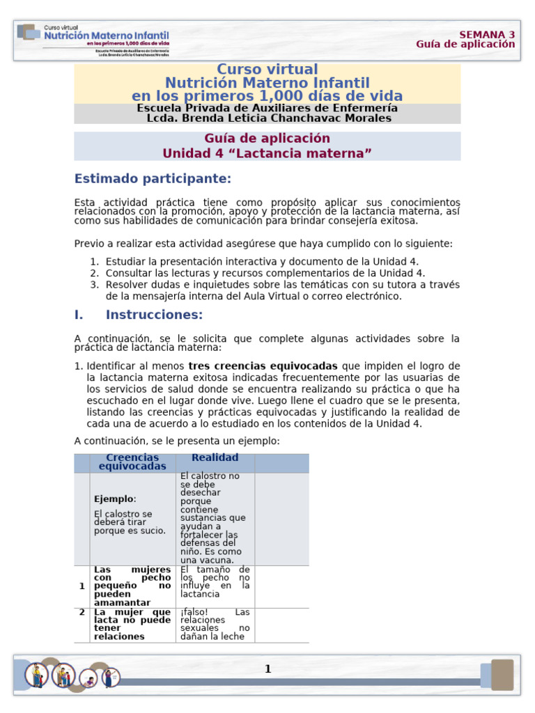 Actividad Practica U4 C NMI1000D EAE LBLCM V1 | PDF | Amamantamiento