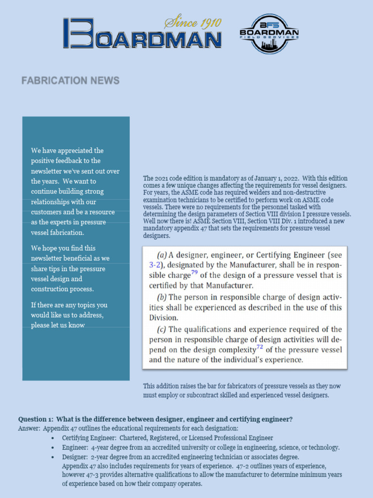 Boardman Quarterly Newsletter Appendix 47 Person in Responsible Charge ...