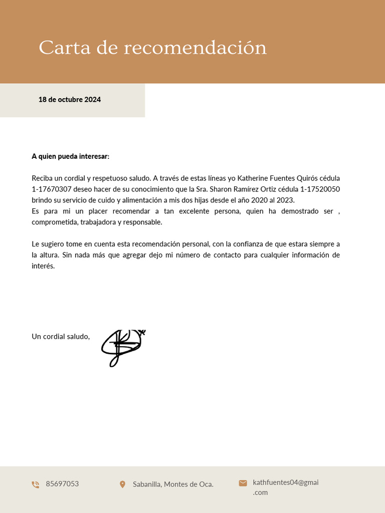 Carta de Recomendación Genérica Bloques de Color Marrón Beis PDF | PDF