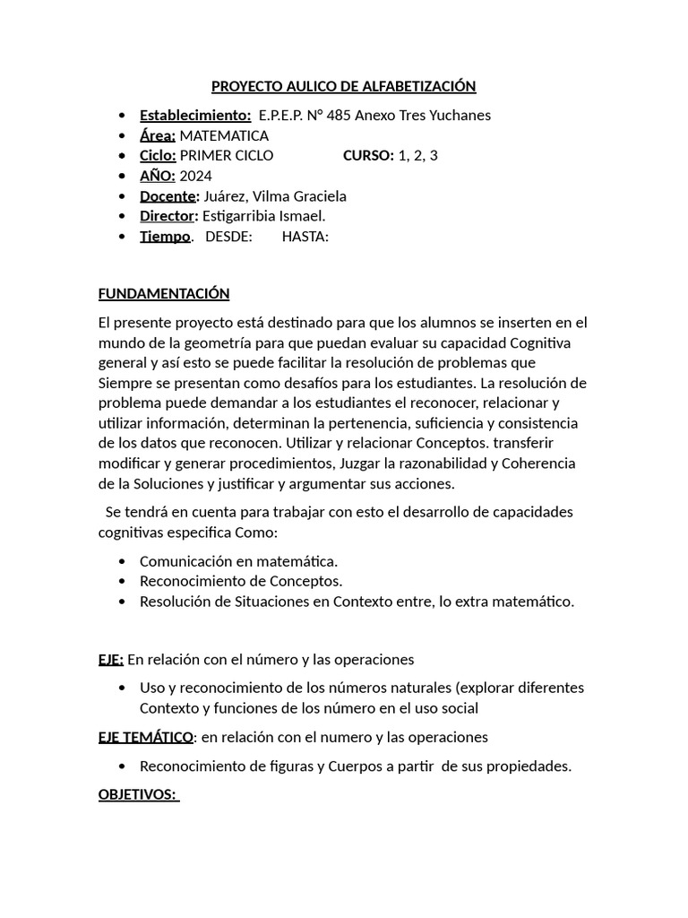 PROYECTO AULICO Matematica Vil | PDF | Matemáticas