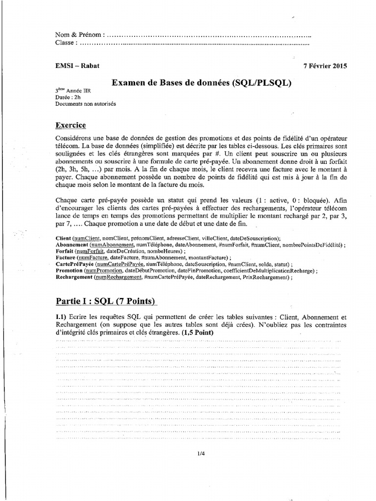 Examen DB_Oracle 2015 | PDF