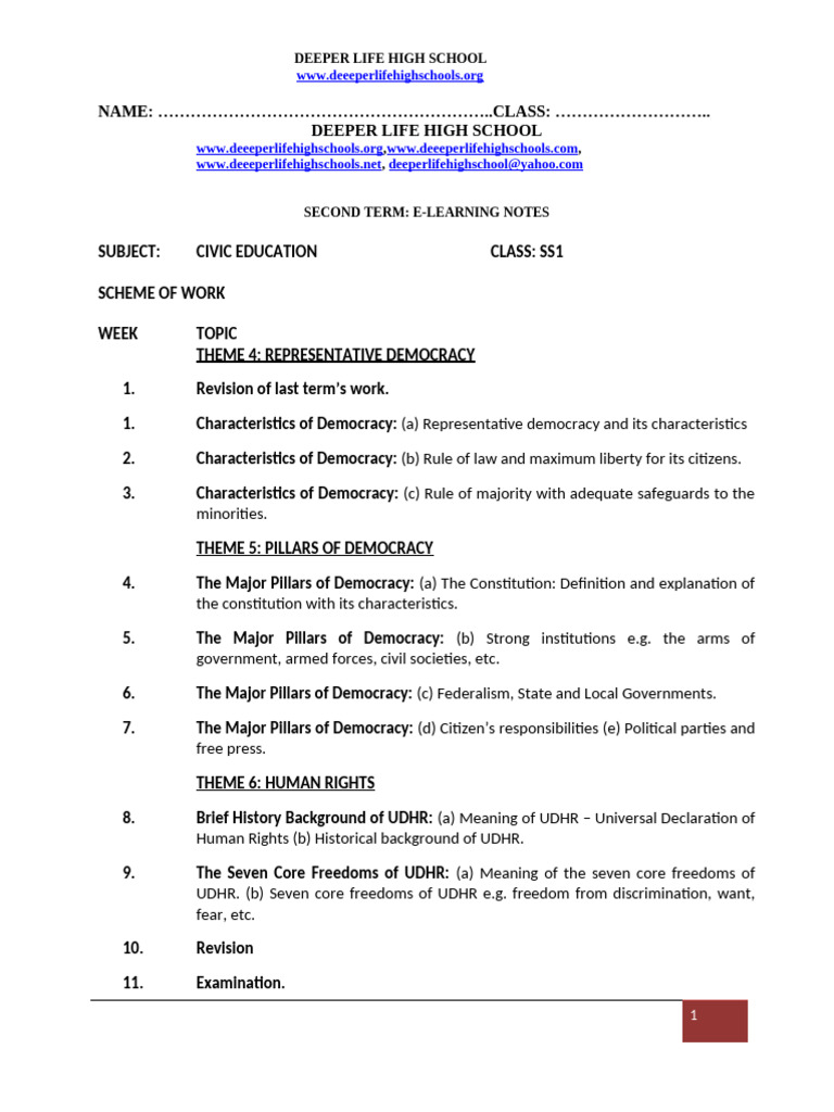 SS1 2ND Term Civic Educ | PDF | Constitution | Rule Of Law