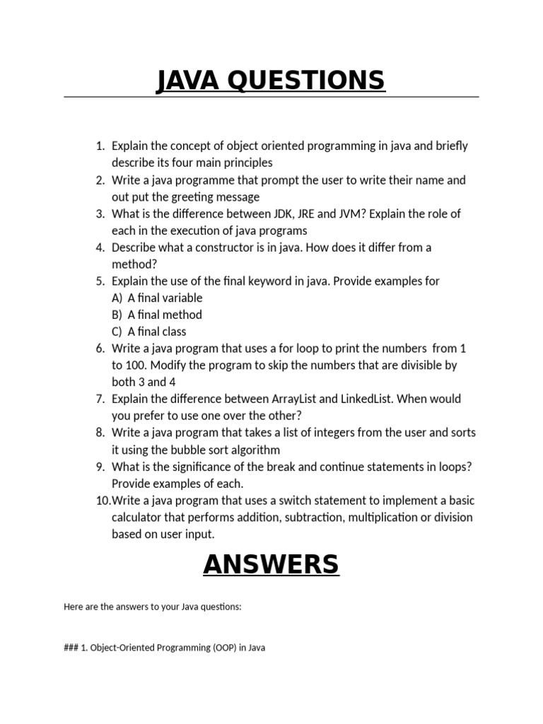 JAVA QUESTIONS | PDF | Java (Programming Language) | Java Virtual Machine JAVA QUESTIONS | PDF | Java (Programming Language) | Java Virtual Machine