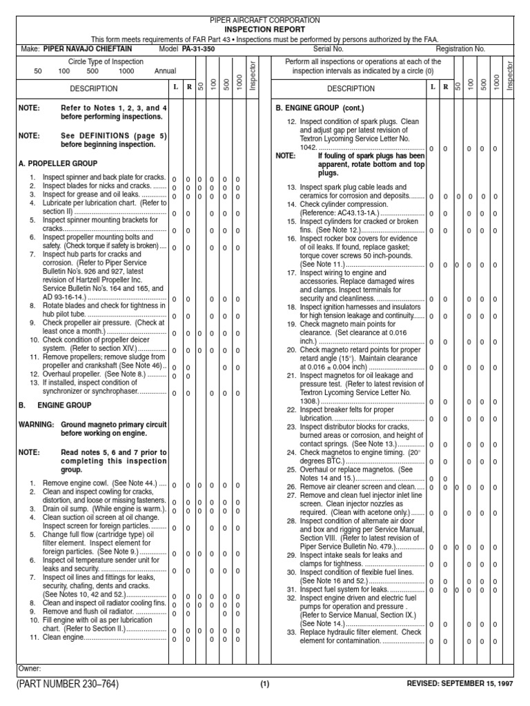 Piper Aircraft Inspection Guide | PDF | Pump | Valve