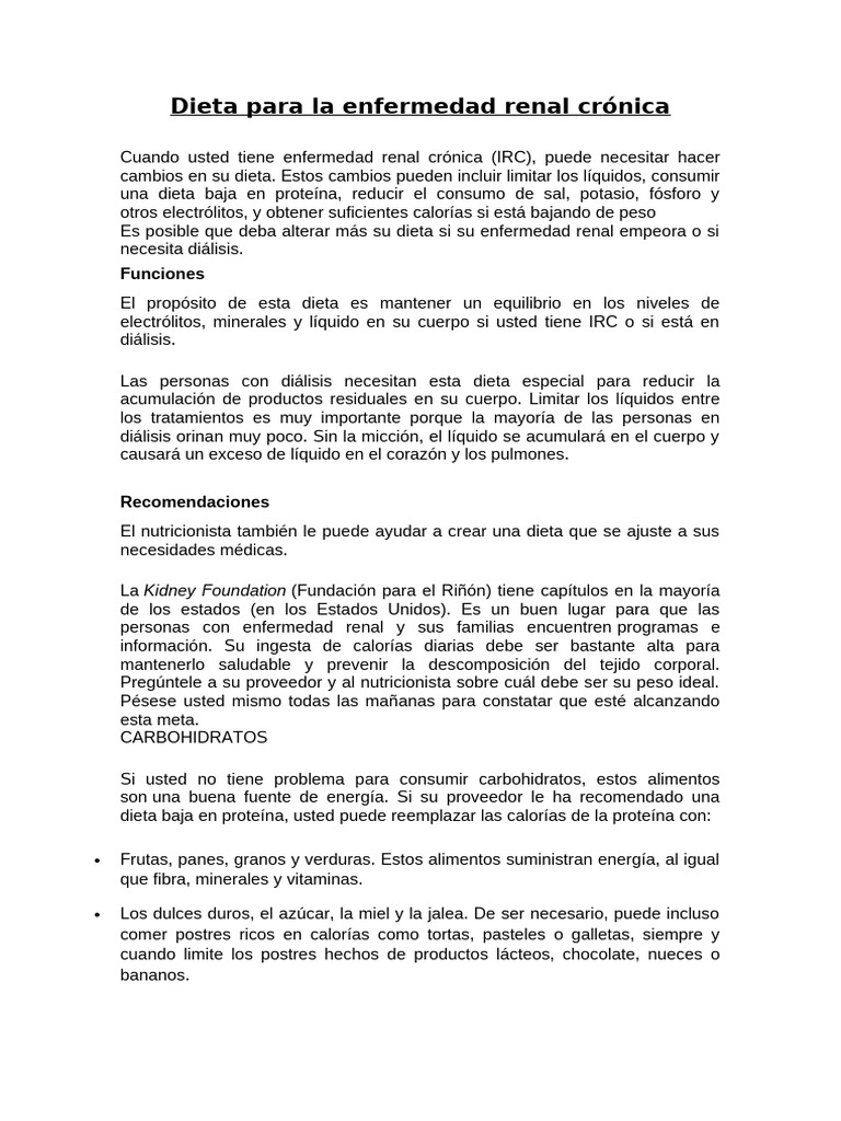 Dieta para La Enfermedad Renal Crónica | PDF | Dieta | Alimentos