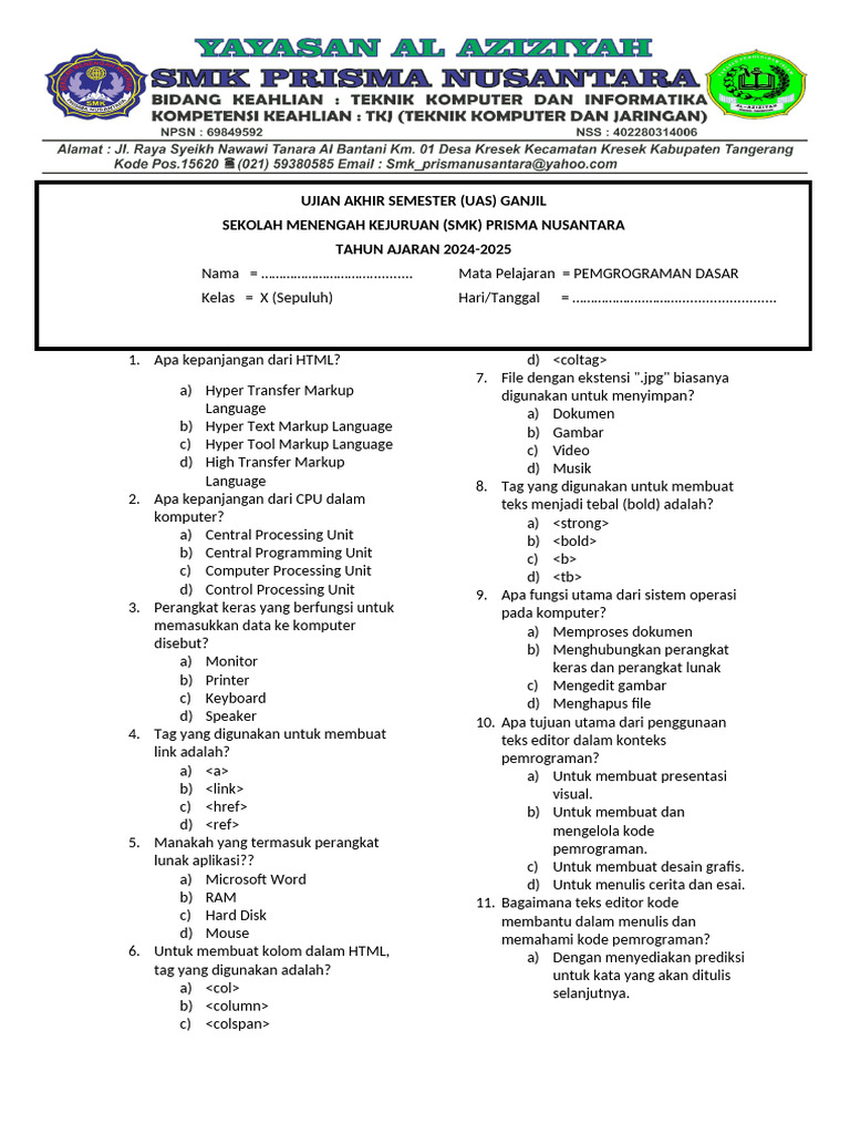 Pas Program Dasar X | PDF