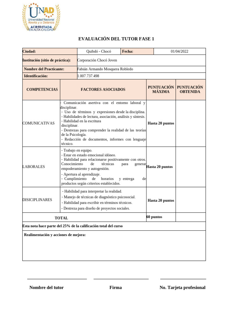 Formatos Evaluación Tutor Fase 1 y Fase 3 | PDF | Evaluación | Sicología