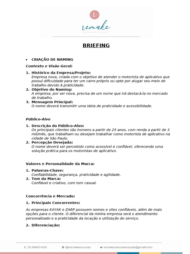 Briefing - Naming + Identidade | PDF | Marca | Gestão de marcas