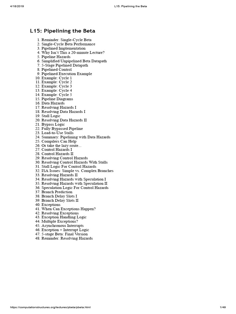 L15 - Pipelining The Beta | PDF | Central Processing Unit | Office Equipment