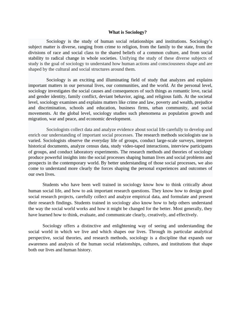 What is Sociology | PDF | Sociology | Critical Thinking