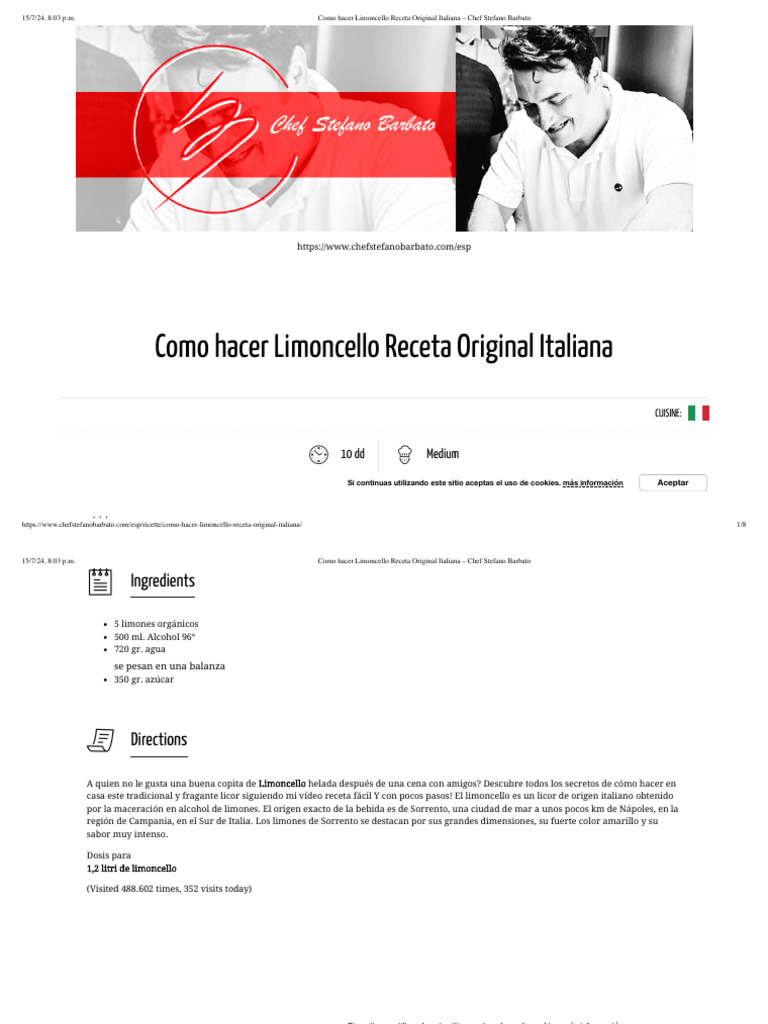 Como Hacer Limoncello Receta Original Italiana - Chef Stefano Barbato | PDF