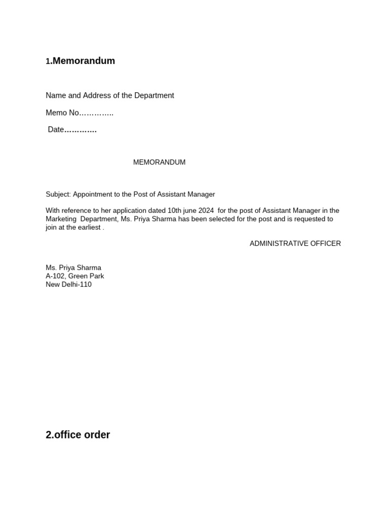 Memorandum ,Office Order,Office Notes,DO Letter | PDF