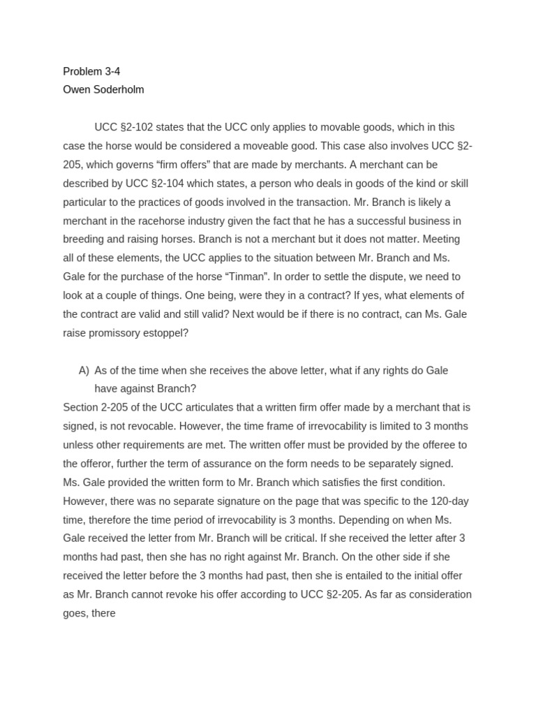 Problem 3 4 Pdf Offer And Acceptance Estoppel