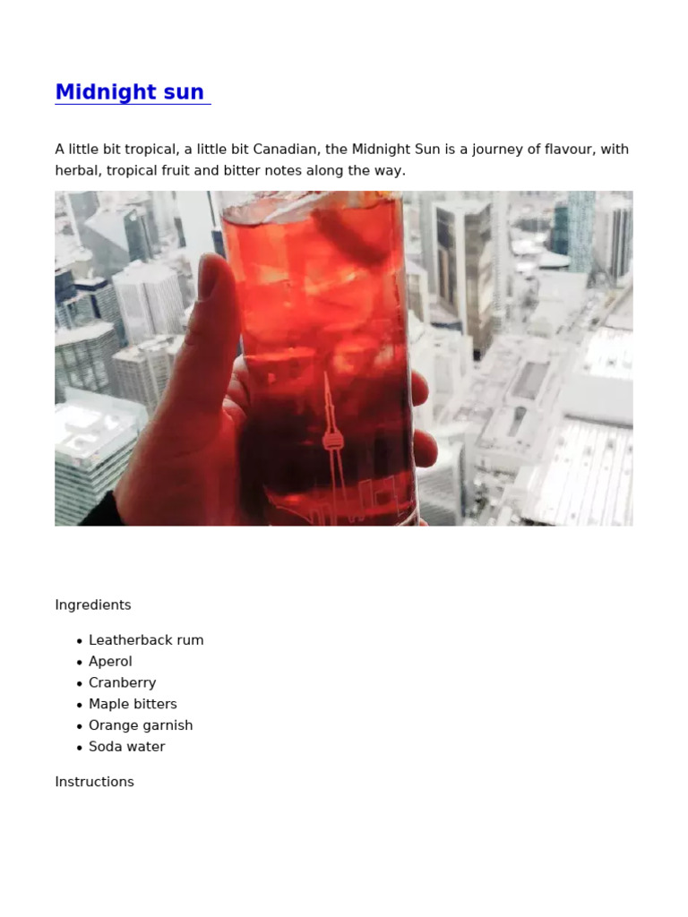 Midnight Sun Cocktail Recipe | PDF