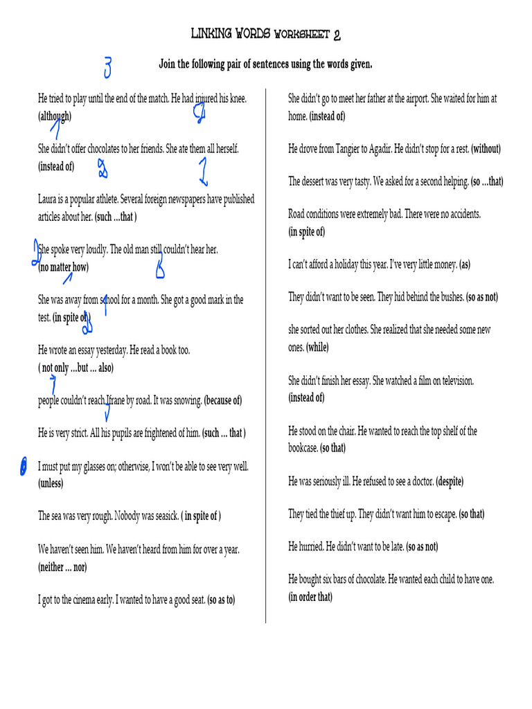 Linking Words Worksheet 2 | PDF
