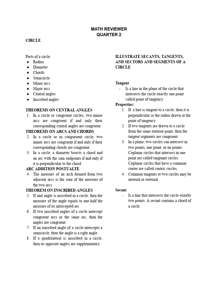 MATH REVIEWER | PDF | Circle | Angle