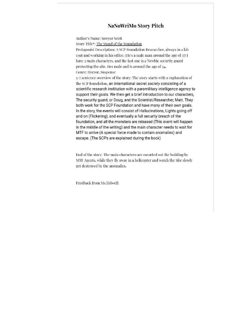 NaNoWriMo Story Pitch | PDF