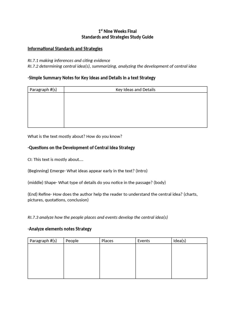 1st Nine Weeks Final Study Guide | PDF | Vocabulary | Poetry