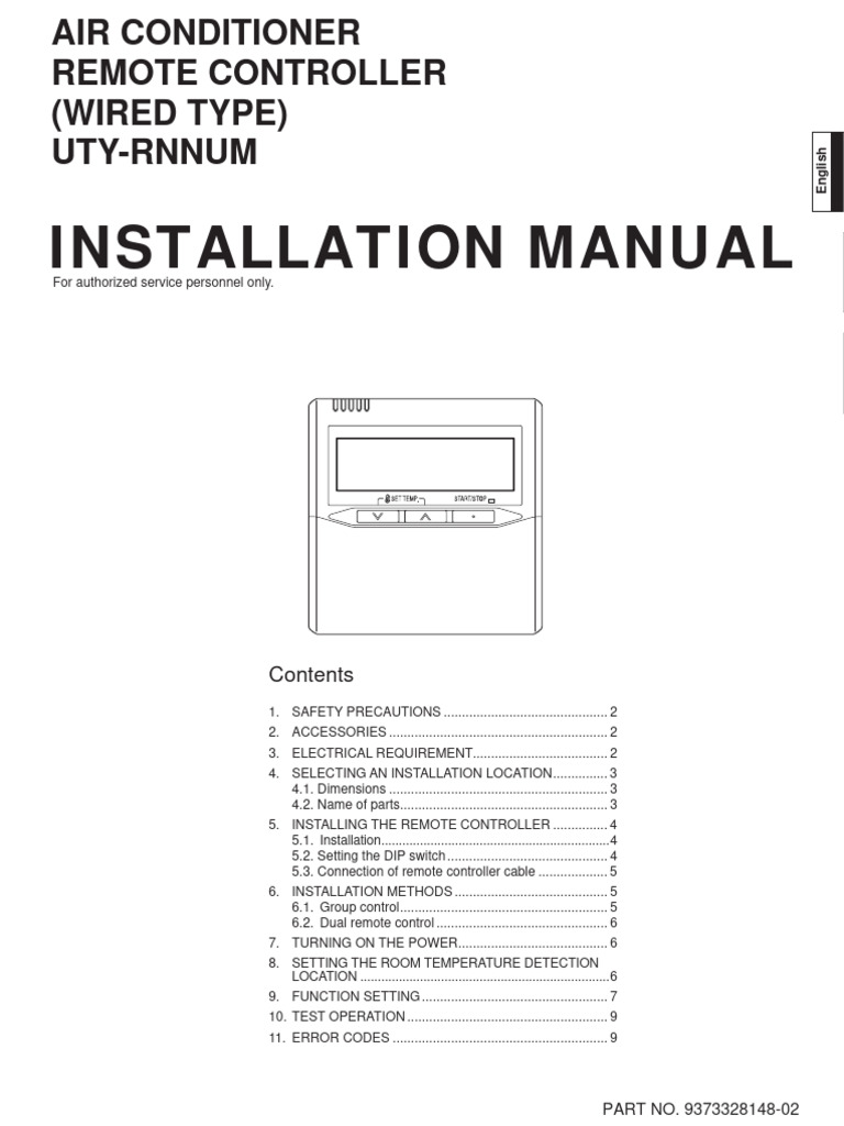 FUJITSU UTY-RNNUM Air Conditioner Remote Controller Instruction Manual ...