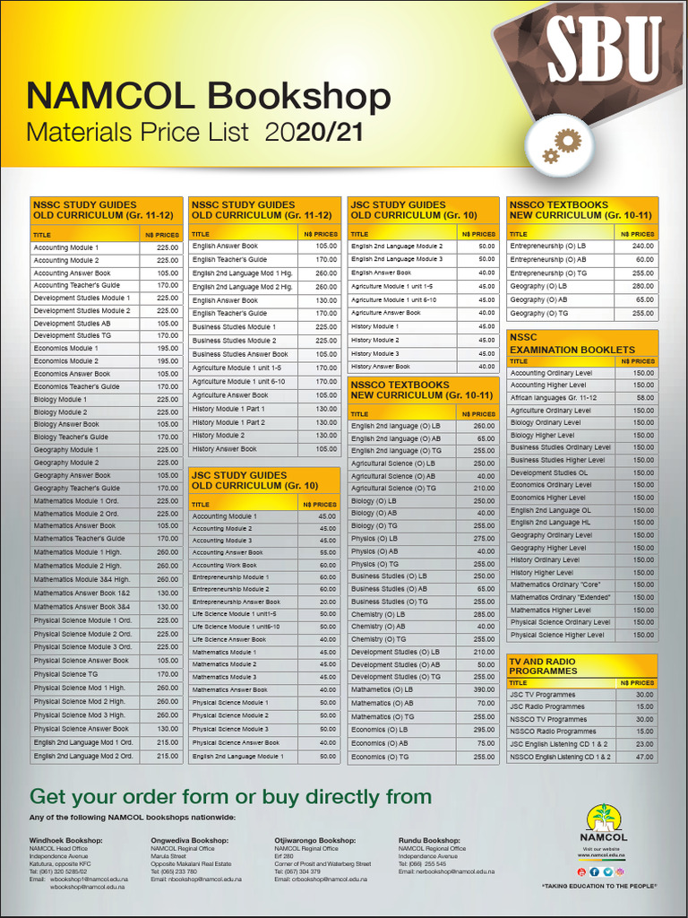 NAMCOL Bookshop Pricelist | PDF | Science