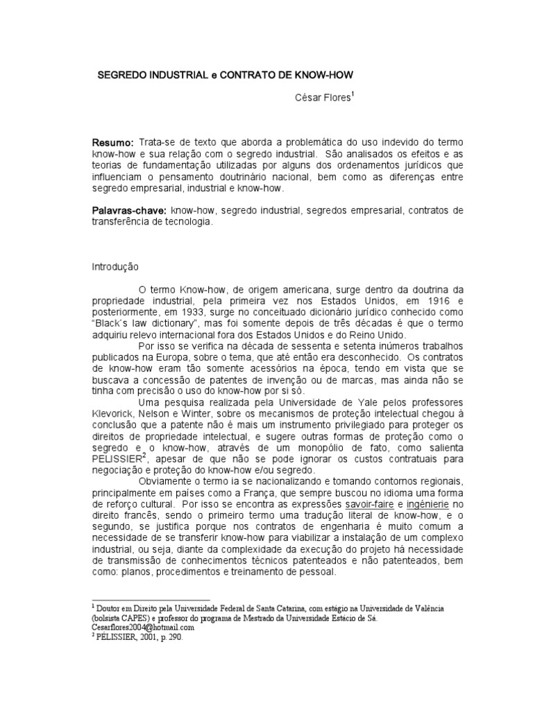 Segredo Industrial e Contratos de Know How | Download grátis PDF ...