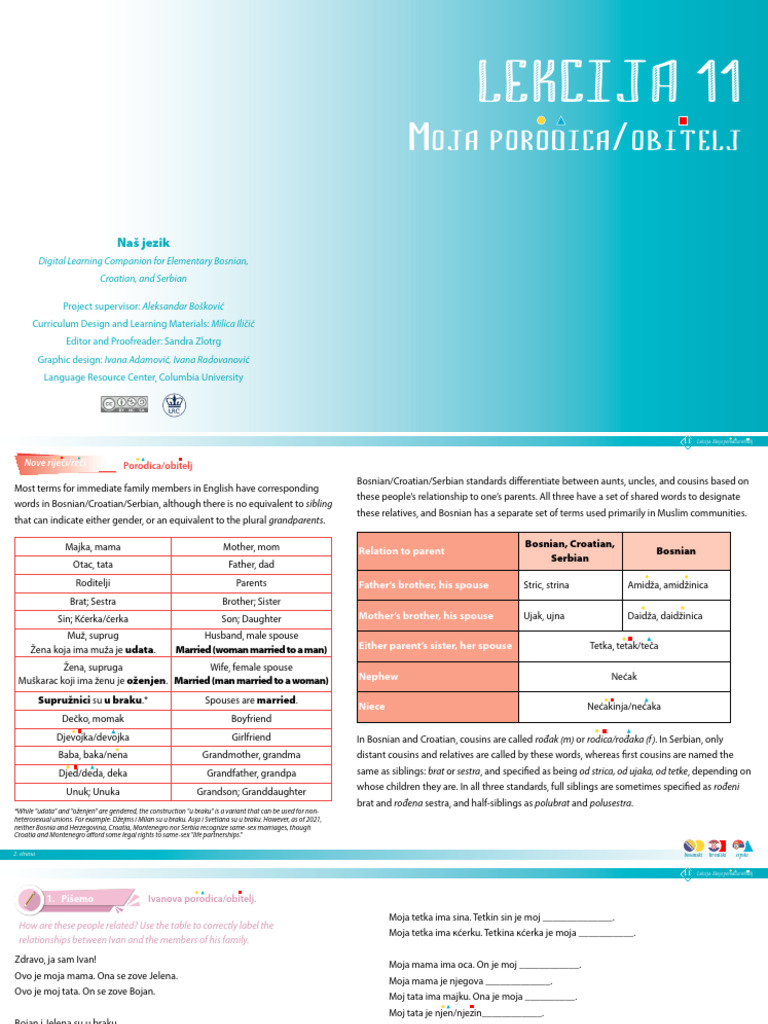 Lekcija 11 Moja Porodicaobitelj | PDF | Grammatical Gender | Linguistic Morphology
