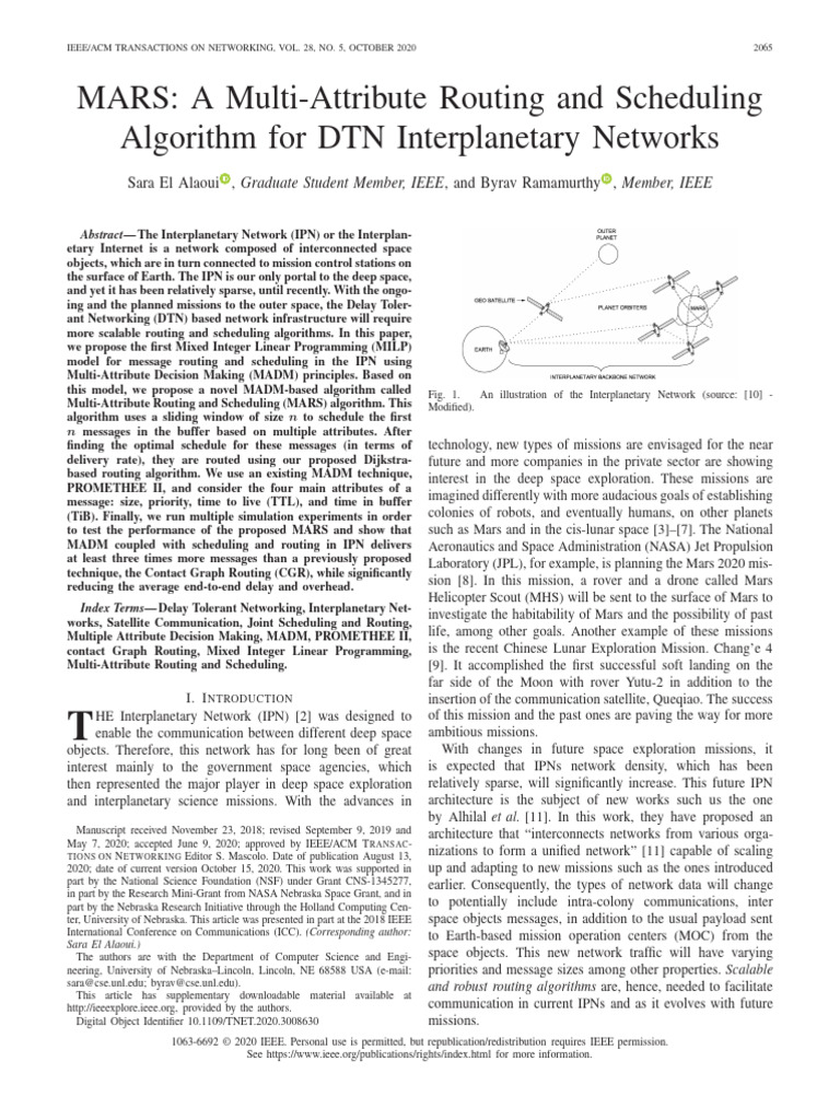 Mars A Multi Attribute Routing And Scheduling Algorithm For Dtn Interplanetary Networks 2