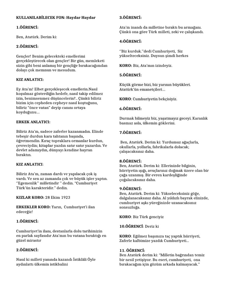 29 Ekim Oratoryo - 1 | PDF