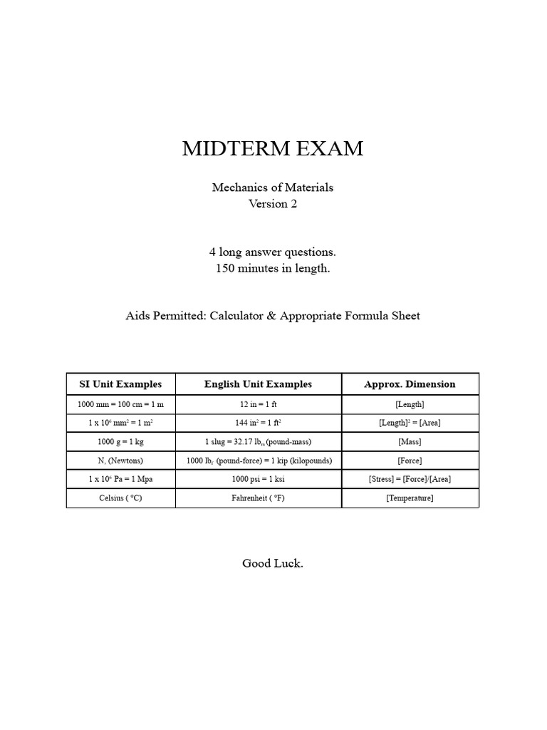 P. Midterm V2 | PDF | Strength Of Materials | Classical Mechanics
