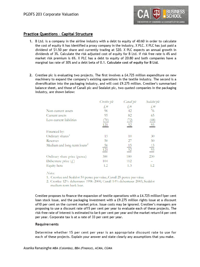 Capital Structure Practice Problems | PDF | Cost Of Capital | Capital ...