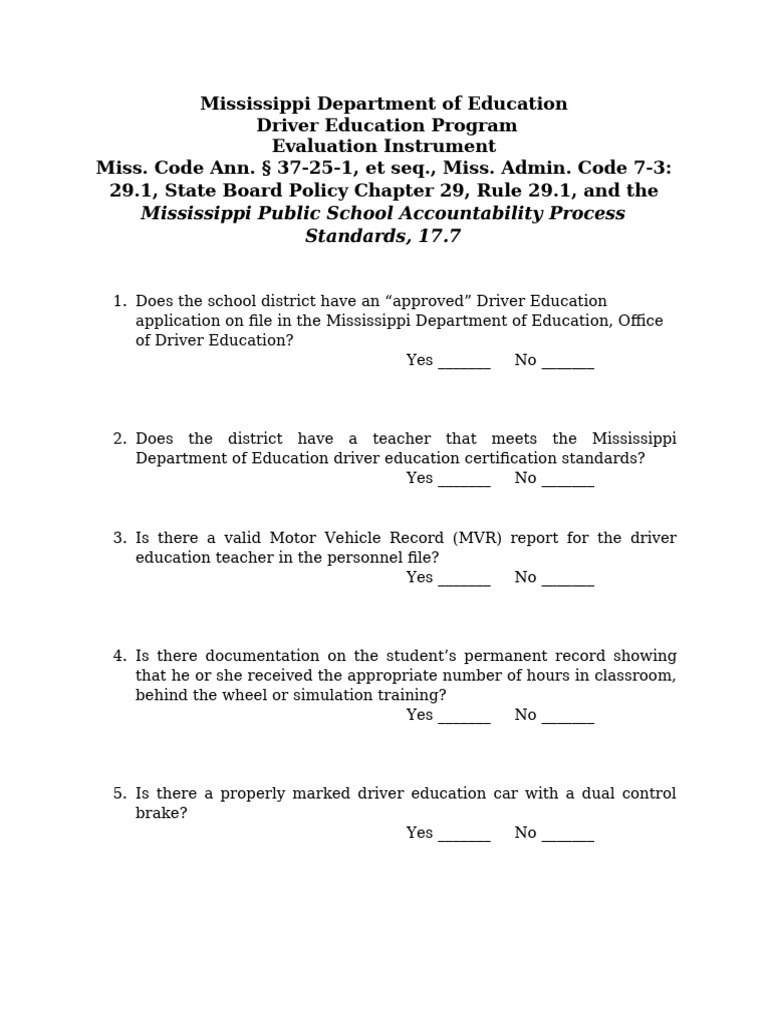 Driver Education Evaluation Instrument 4-1-21 | PDF