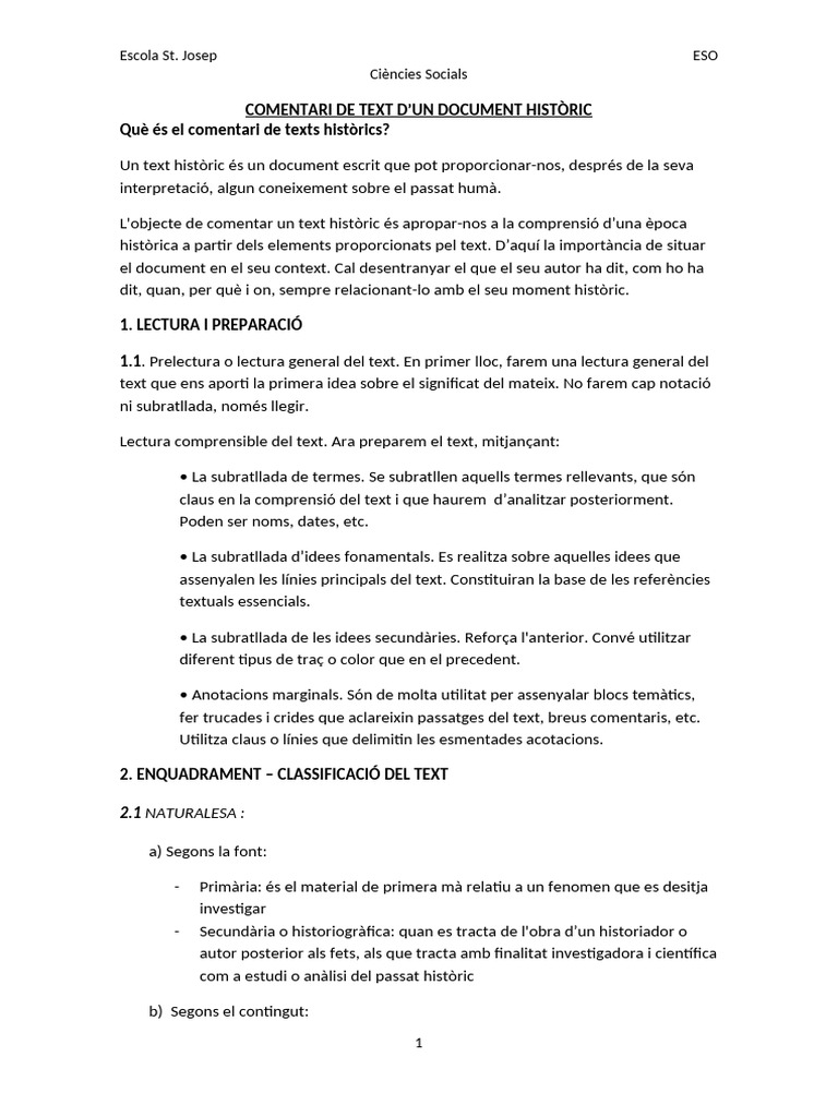 Comentari de Text D'un Document Històric | PDF