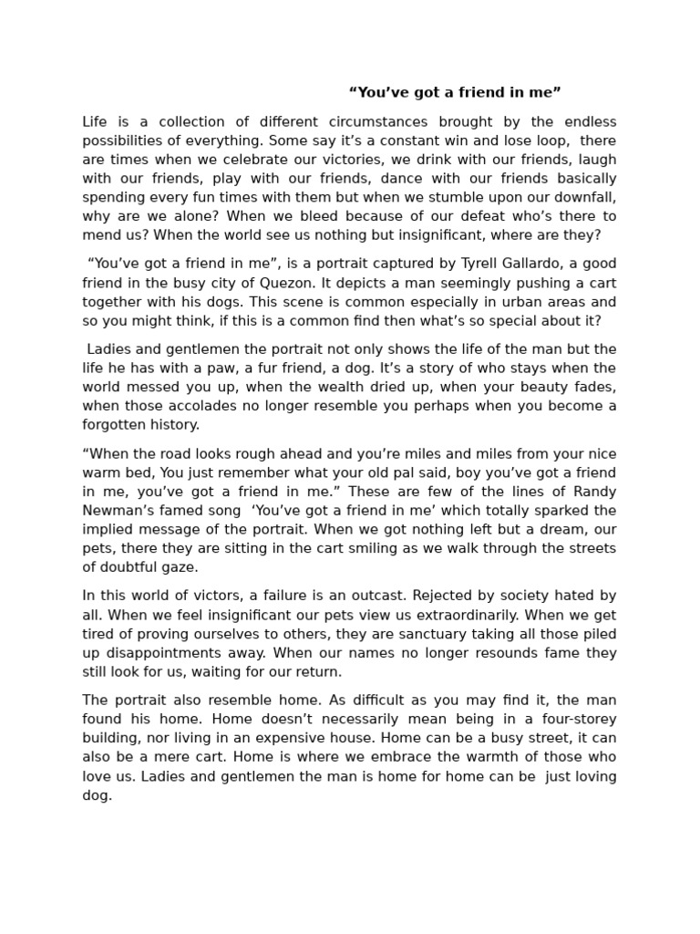 You've Got A Friend in Me (VISUAL ART PRESENTATION SPEECH) | PDF