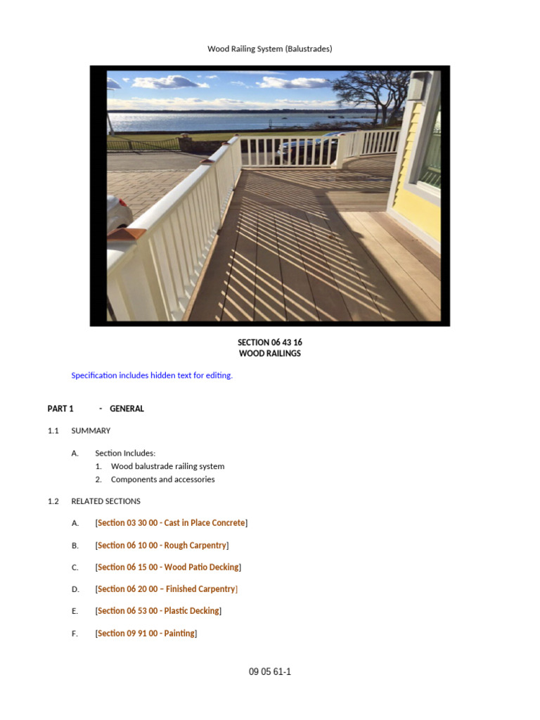 Written 3 Part Specification Wood Balustrade | PDF | Inch | Carpentry