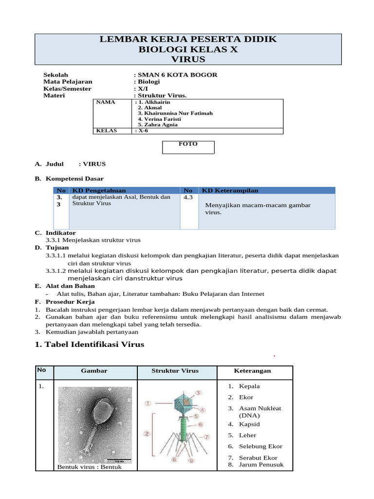 BIOX-6KEL - LKPD 6 Struktur Virus | PDF