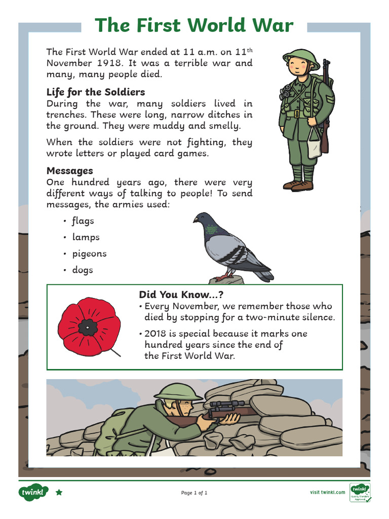 T TP 5495 Ks1 The First World War Differentiated Reading Comprehension ...