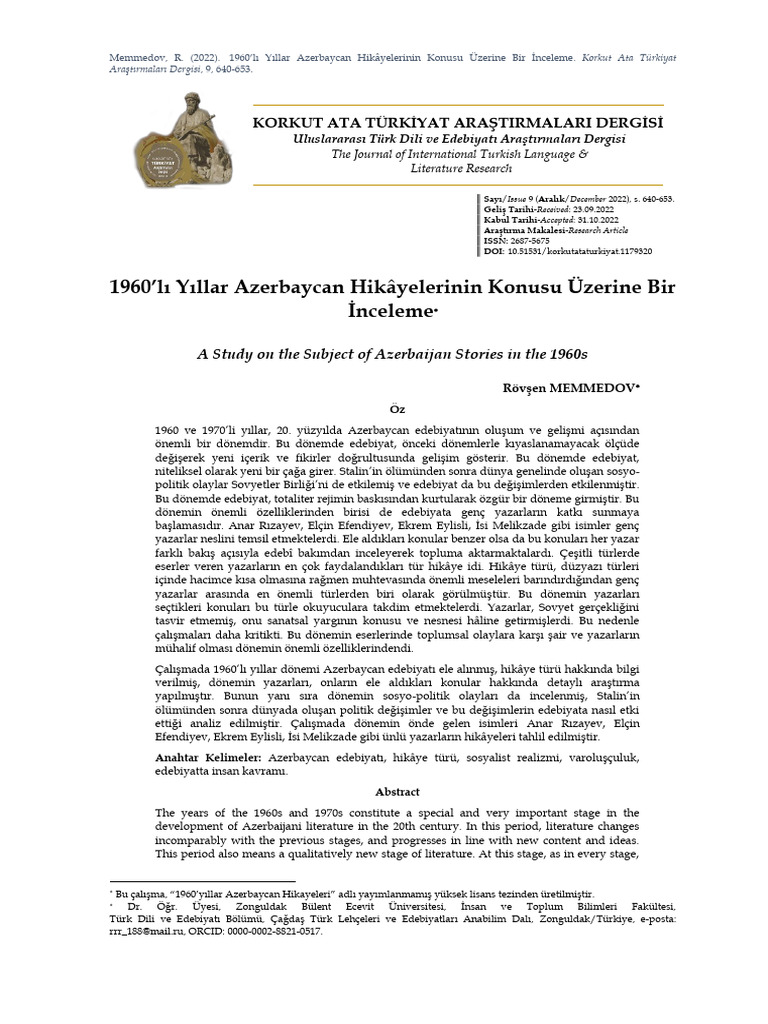 1960li Yillar Azerbaycan Hikayelerinin Konusu Uze | PDF
